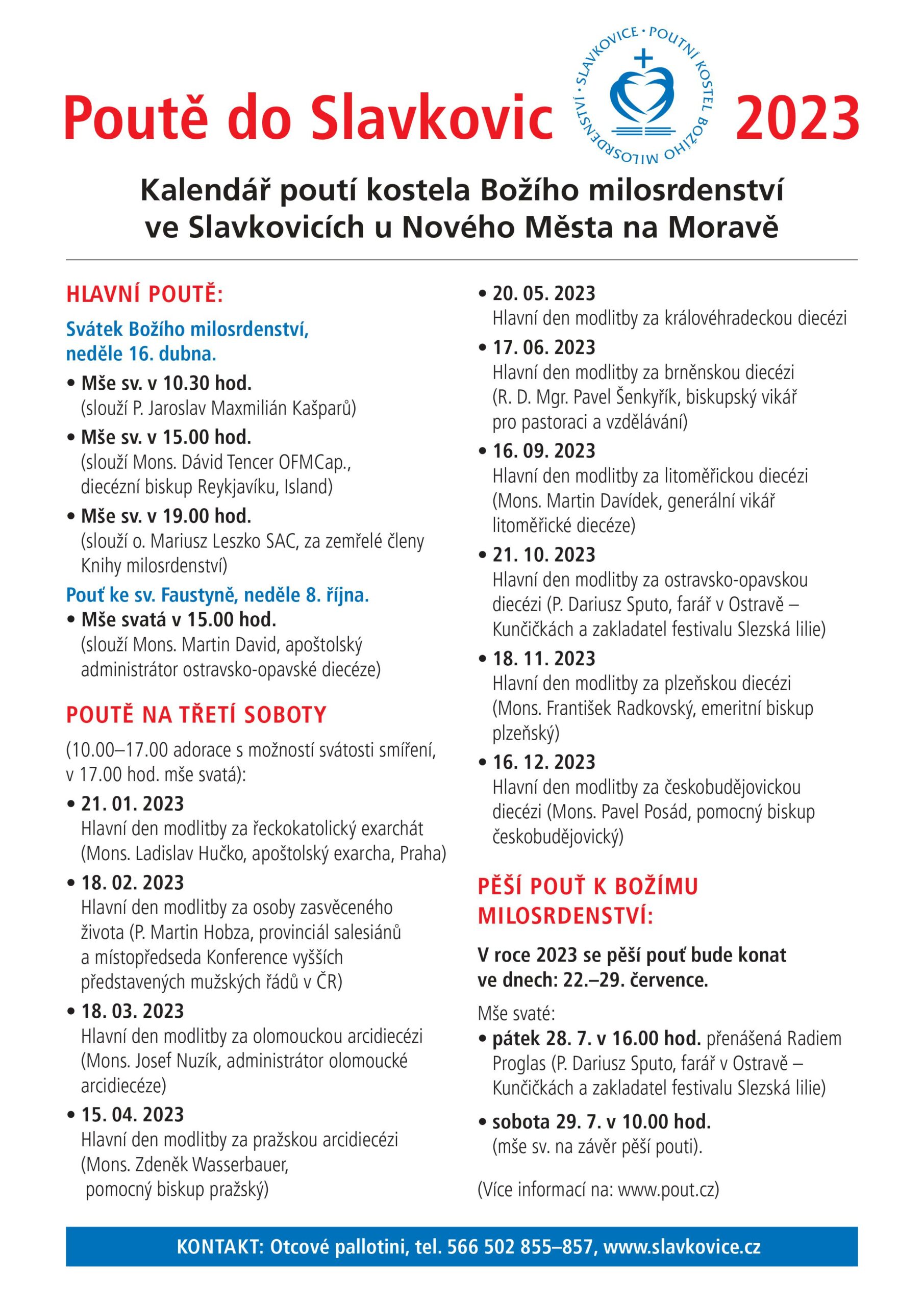 PROGRAM POUTÍ DO SLAVKOVIC V ROCE 2023 – Farnost Nové Město na Moravě
